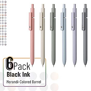 Mr. Pen- Retractable Gel Pens, 6 Pack, Morandi Barrels, Black Gel Pens, Fast Dry, Gel Pens Fine Point 0.5mm, Cute Pens, Gel Ink Pens, Black Pens, Aesthetic Pens for Journaling