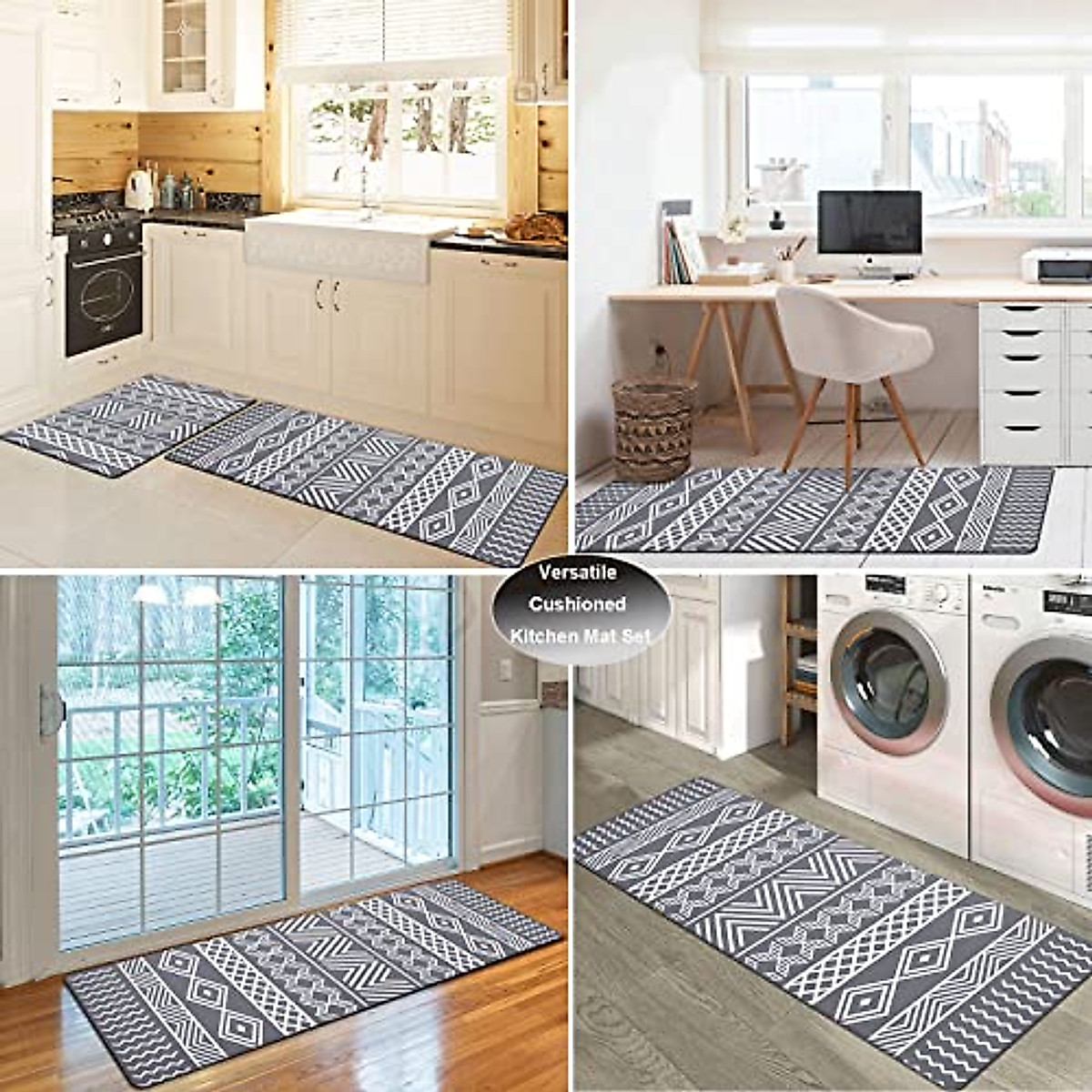 HiiARug Anti Fatigue Kitchen Mat Set of 2 Kitchen Floor Mats 18"x47"+18"x30" Cushioned Kitchen Runner Carpet Waterproof Kitchen Runner Mats for Kitchen Decor Laundry Room Standing Desk Mat