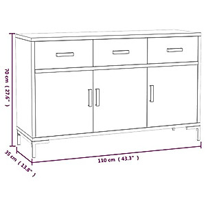 GOLINPEILO Sideboard Buffet Cabinet/Console Table, Wooden Storage Cabinet with 3 Drawers and 4 Compartments, Wood Sideboard Furniture for Living Room, Black 43.3"x13.8"x27.6" Solid Wood Pine -AA