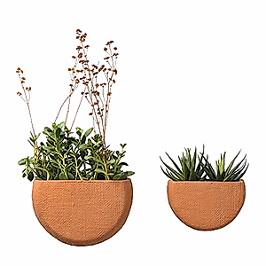 Main + Mesa Modern Boho Stoneware Wall Mount Planters, Terracotta, Set of 2 Sizes