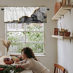 Curtain Valance for Kitchen,Wild Marble Pattern Gold Black Grey White Ombre Window Treatment Valance Curtains Rod Pocket Valances for Living Room,Dining Room,Bedroom,Kitchen Valance 60"x18"