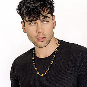 lunhaifi Fortis Marvik Chalcedony Beaded Necklace, Fortis Chalcedony Beaded Necklace, Natural Tiger Eye Beads Beaded Necklace Chain for Men/Women Effective Body Detoxification (2Pcs)