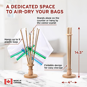 FloWorks Design Plastic Bag and Bottle Dryer - Patented; Multi-Purpose Drying Rack Saves Money and the Planet. Folds for Easy Storage