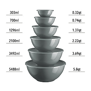 Table Concept Mixing Bowls with Lids Set, Plastic Mixing Bowls with Airtight Lids, Nesting Mixing Bowl Set for Space Saving Storage, Ideal for Cooking, Baking, Food Prep & Food Storage, 12 Piece Set