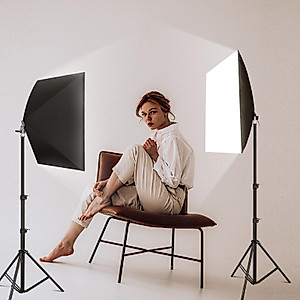 Nexiview Softbox Photography Lighting Kit, 27" x 20" Continuous Lighting Kit with 2pcs 40W E27 Socket 6500K Bulbs, Photo Studio Lighting for Video Recording, Advertising Shooting