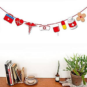Morndew Doctor Nurse Cap Heart Design Medicine Cabinet Pill Banner for Hospital Rn Theme Party Medical School Graduation Party Nurse Day Party Birthday Party Decorations
