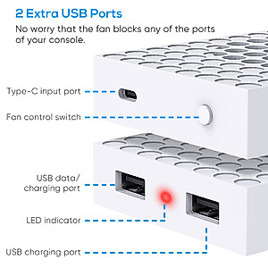 Cooling Stand Compatible with Xbox Series S, YUANHOT Dual Purpose Cooling Fan Cooler System Dock Station Accessories, 3 Level Adjustable Speed & 2 Extra USB Ports (Only Compatible with Xbox Series S)