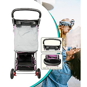 AmorosO Single Stroller - Baby Stroller with Four Wheels - Lightweight Stroller - Convertible Stroller with Extra Storage Space - Foldable Stroller with Sun Protection Hood Cover (Pink/Grey)