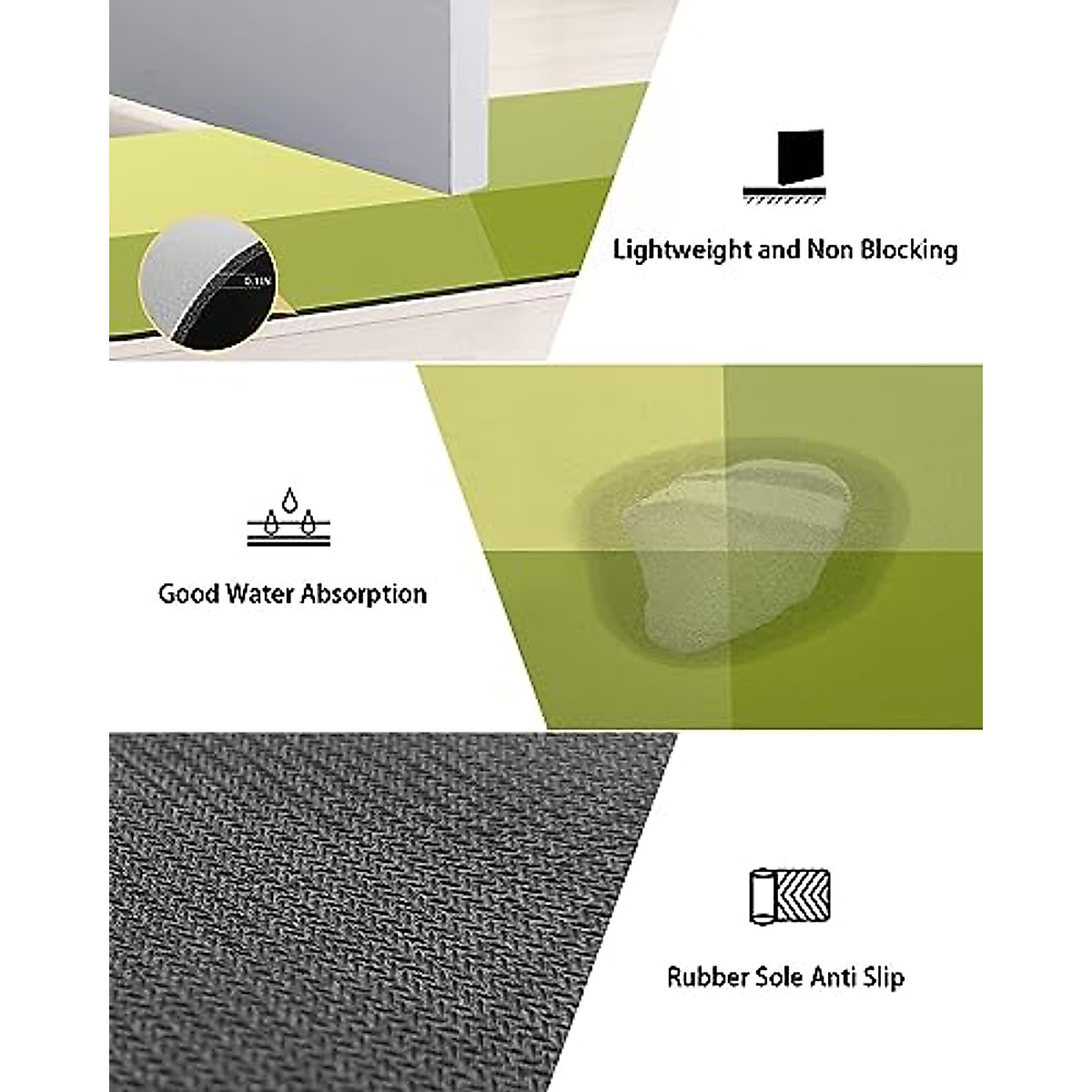 Ombre Green Bath Mat for Tub,Non Slip Bathroom Floor Runner Rug Quick Dry & Absorbent Diatomaceous Earth Kitchen Room Shower Sink Washable Doormat,Modern Abstract Minimalistic Geometric Plaid 16"x24"