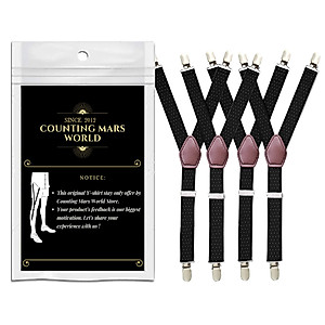 STAY GENT 2 Pairs 4 Pieces Y-Style Shirt Stays For Men with Non-Slip Locking Clamps and Adjustable Elastic Straps, Black - Free cutting to fit your length