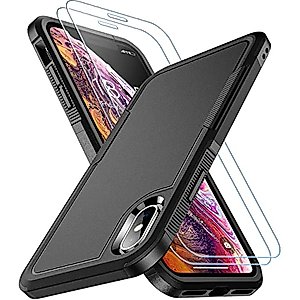 SPIDERCASE for iPhone Xs Max Case, [10 FT Military Grade Drop Protection] [Non-Slip] [2 pcs Tempered Glass Screen Protector] Shockproof Airbag Cushion Protective Case for iPhone Xs Max 6.5” (Black)