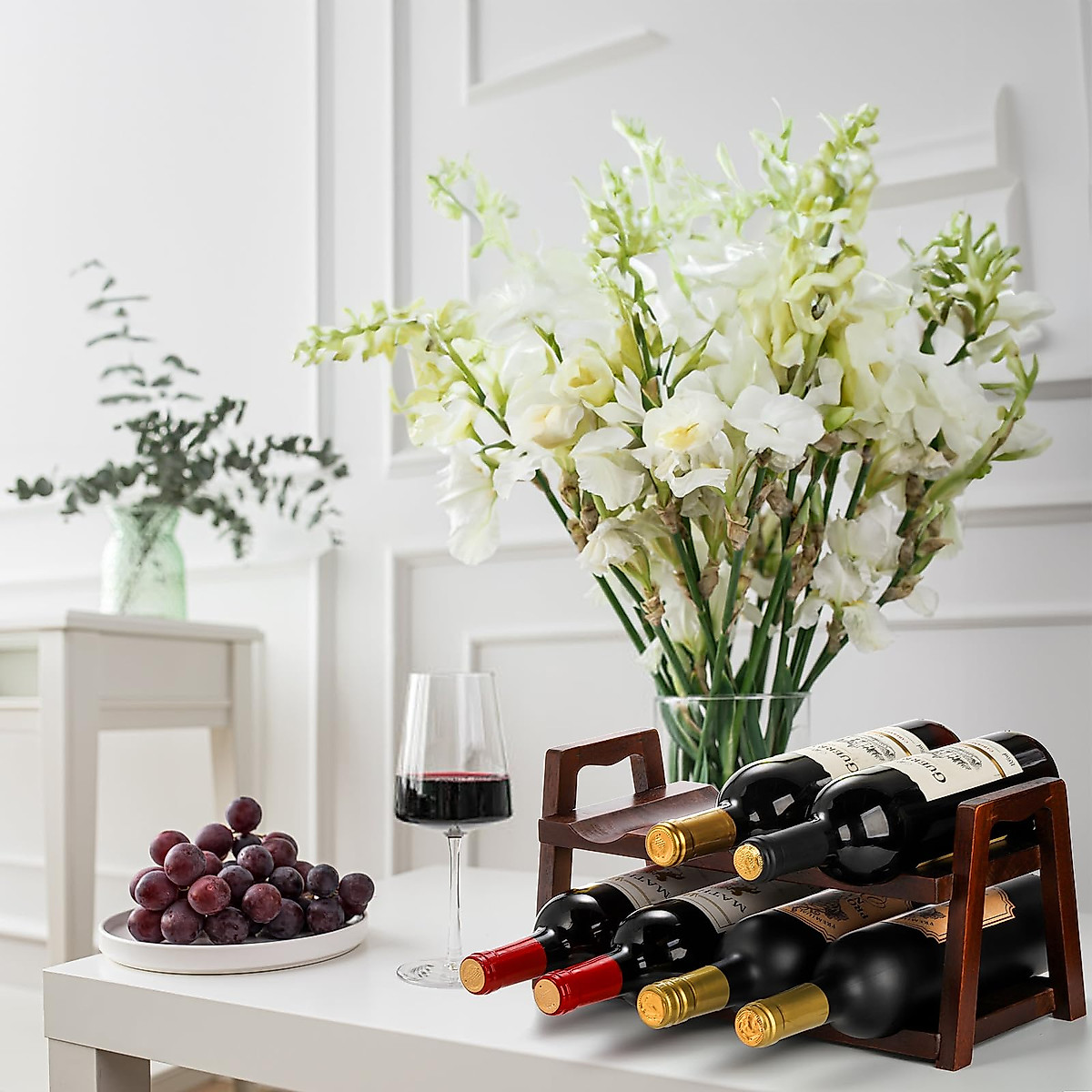 Peohud Acacia Wood Countertop Wine Rack, 8 Bottles Wooden Wine Holder Stand, 2 Tier Free Standing Wine Storage Display Shelf for Home Kitchen Bar Table Top Cabinet Pantry Wine Cellar Basement