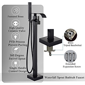 Senlesen Free Standing Tub Faucet Matte Black Floor Mounted Tub Filler Faucet Brass Bathroom Tub Faucets with Hand Shower