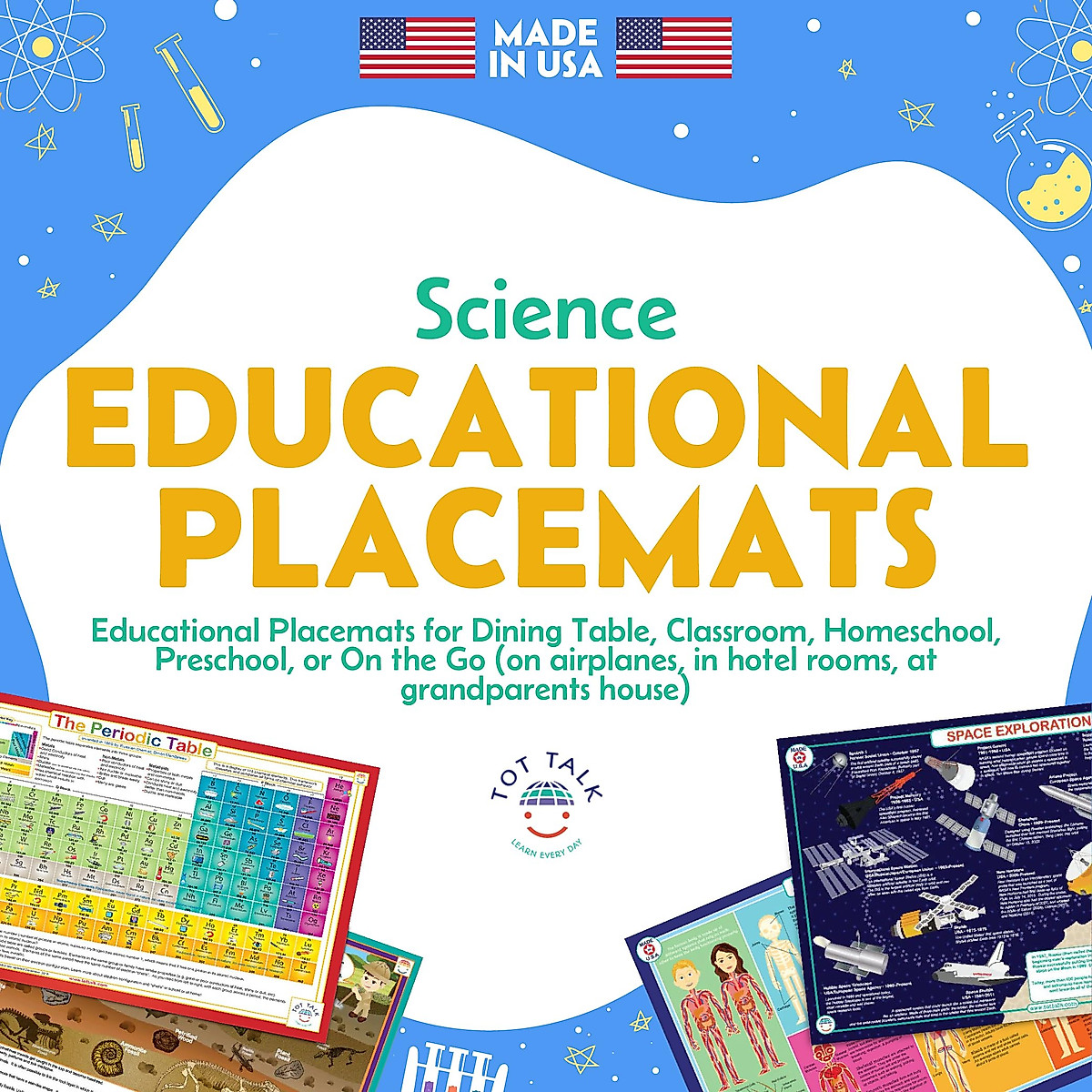 Tot Talk Periodic Table of The Elements Educational Placemat for Kids, Washable, Made in The USA