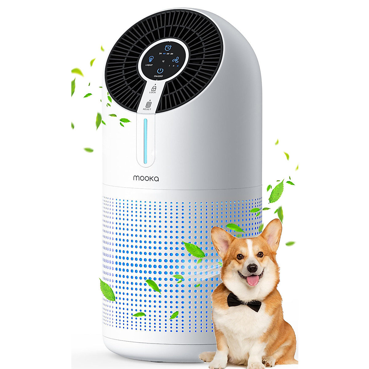 MOOKA Air Purifiers for Home Large Room up to 1095ft², H13 HEPA Filter Air Cleaner for Pets Bedroom Remove Smoke Dust Pollens Dander, Room Air Purifier with Timer Lock 4 Modes Night Light, M02