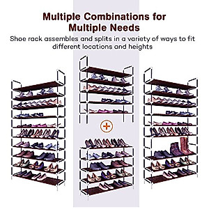 WEI WEI GLOBAL 10 Tiers Shoe Rack, 50 Pairs Non-Woven Fabric Shoe Storage Organizer, Shoe Tower Organizer Cabinet, Space Saving Shelf Closet (Black)