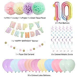 BRT Bearingshui 10th Birthday Decorations for Girls Boys, 40 Inch Rainbow Gradient Number 10 Balloon, 10th Birthday Balloon, Happy Birthday Banner, Children’s 10th Birthday Party Supplies for Kids