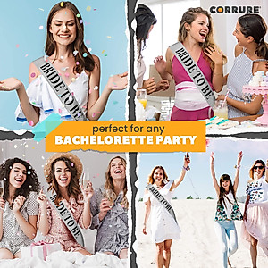 CORRURE 'Bride to Be' Sash for Bachelorette Party - Bridal Shower Silver Glitter Sash with Black Foil Lettering - Hen Party Decorations Supplies Accessories, Wedding Engagement Party Favors Gift