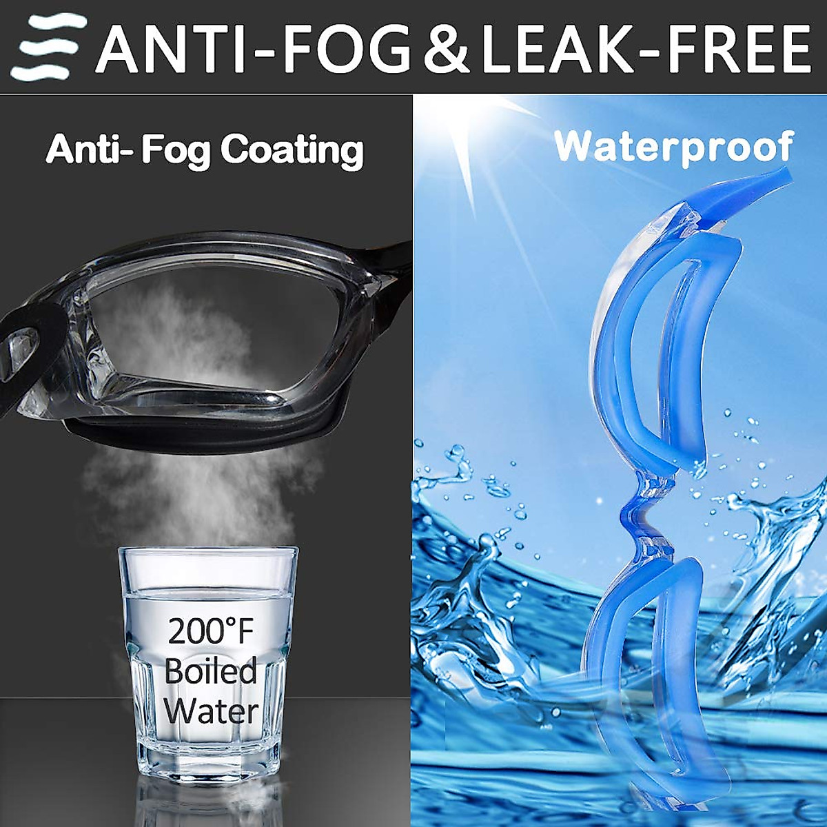 EverSport Swim Goggles, Swimming Glasses for Adult Men Women Youth Kids Child, Anti-Fog, UV Protection, Blue&Black