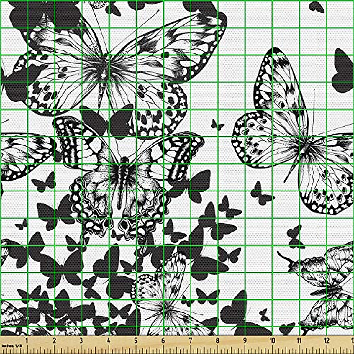 Ambesonne Black and White Fabric by The Yard, Starry Night Drifter Butterfly Silhouettes Monochrome Sketch Style Fauna, Decorative Fabric for Upholstery and Home Accents, 1 Yard, White Black