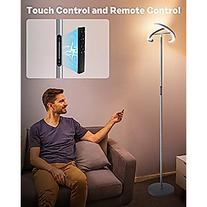 SIBRILLE Floor Lamps for Living Room, Modern Stepless Dimmable Standing Lamp with Remote Control, 20W 3000-6000K LED Rotatable Floor Light Uplighter Stand up Lamp Tall Lamp for Bedroom Office