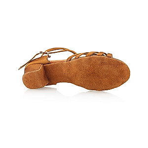 Tan Girls Latin Dance Shoes Women Low Heels Tango Salsa Ballroom Shoes (6.5 Big Kid)