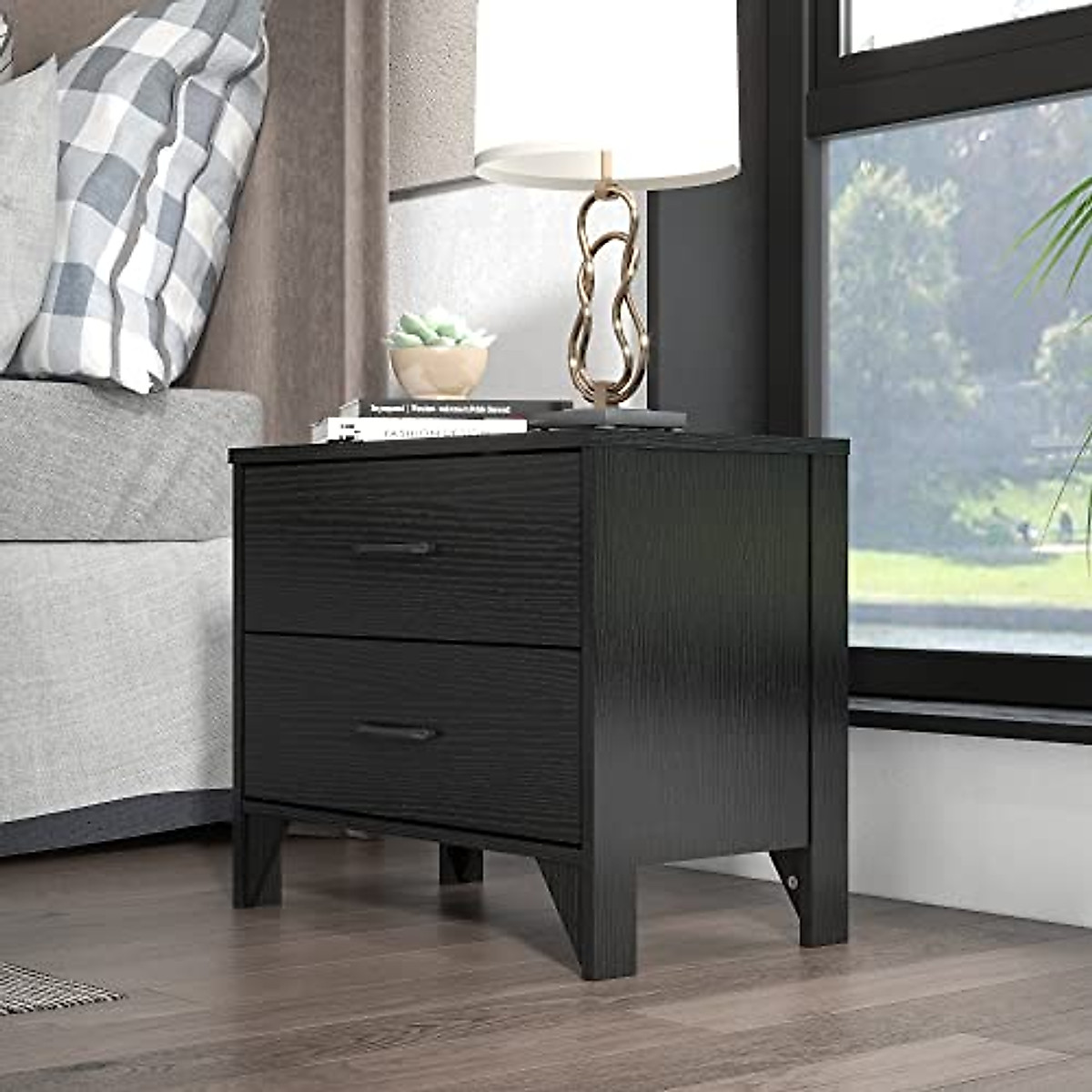Panana 2/3/4/5/6 Drawer Dresser, Chest of Drawers Wooden Storage Dresser Cabinet Bedroom Furniture (2 Drawer, Black)