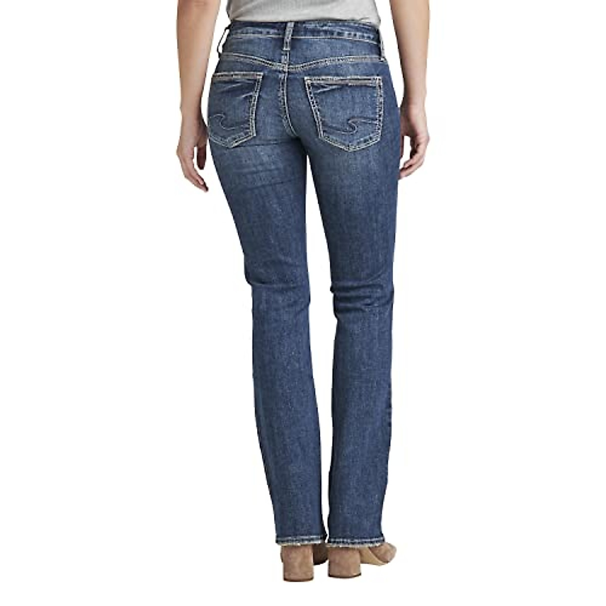 Silver Jeans Co. Women's Britt Low Rise Curvy Fit Slim Bootcut Jeans, Med Wash SDK394, 27W x 31L