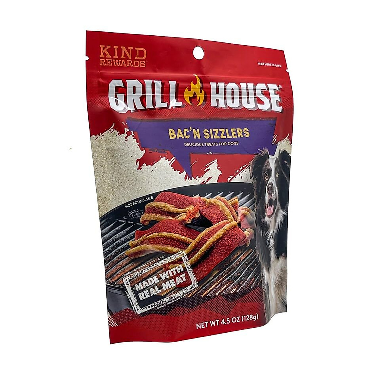 Bumpazie Grill House Bac'n Sizzlers Dog Treats, 4.5 oz. with Grill House Porterhouse Flavor Dog Treats, 4.5 oz and Grill House Ribeye Flavor Dog Treats, 4.5 oz.