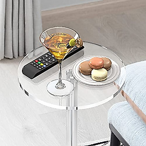 PEKVIZK Acrylic End Table, Clear Side Tables for Small Space, 9.8" Round Modern Drink Table for Living Room, Bedroom, Bathroom, Office, Outdoor, Business, Sturdy and Easy to Install