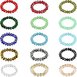 Hicarer 15 Pieces Beaded Elastic Ring Bohemian Beaded Ring Simple Crystal Ring Vintage Handmade Elastic Ring for Women Friendship