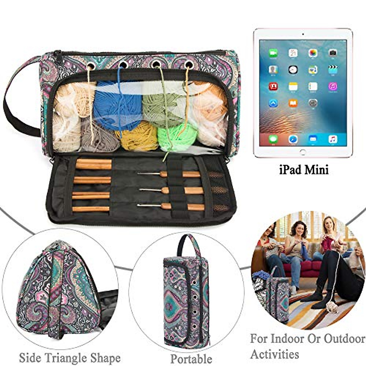 Pacmaxi Yarn Storage Knitting Organizer Carrying Yarn Holder Lightweight Yarn Storage Bag Portable Knitting Organizer for Cotton Yarns, Crochet Hooks, Knitting Needles(Up to 10 Inch)(Bag Only) (Blue)