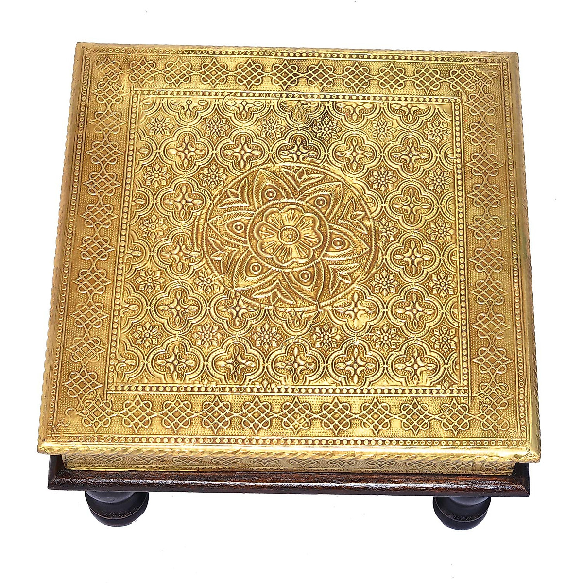 Wooden Hand Made Brass FTD Bajot Chowki Chaurang Patli Pooja Small Table Stool for Daily Prayers