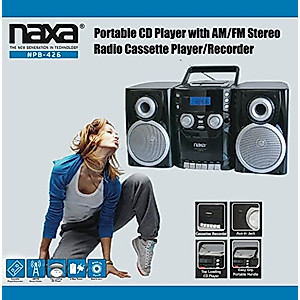 NAXA Electronics NPB-426 Portable CD Player with AM/FM Stereo Radio, Cassette Player/Recorder and Twin Detachable Speakers
