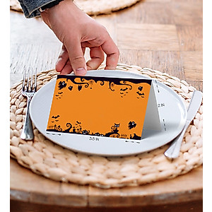 Halloween Place Cards (3.5 x 2 in) 25 pcs, Table Name Cards for Halloween Party, Seating Name Cards, Food Labels, Scored for Easy Folding, Halloween Party Supplies, Fiesta Party - SJK033