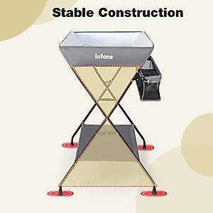 INFANS Baby Changing Table, Folding Diaper Station Portable Nursery Organizer with Safety Belt and Large Storage Racks for Newborn Baby and Infant (Grey)