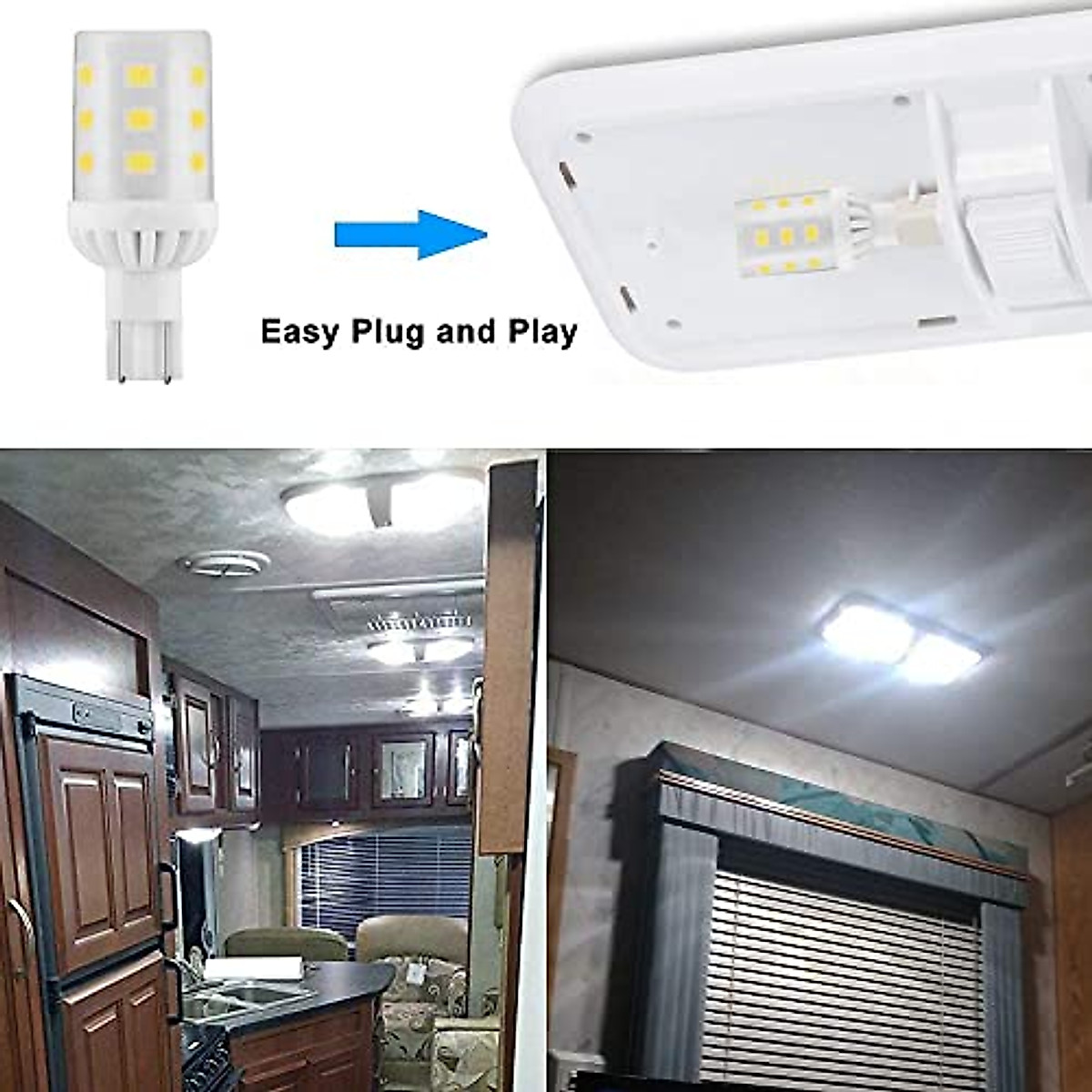 Makergroup T5 T10 Wedge Base LED Light Bulbs 12VAC/DC 3Watt Cool White 6000K for Outdoor Landscape Lighting Deck Stair Step Path Lights and RV Travel Tailer Lights 2-Pack