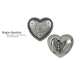 HA0478 Antique Floral Engraved Heart Berry Belt Buckle Fits 1-1/2"(38mm) Belt (Antique Silver)