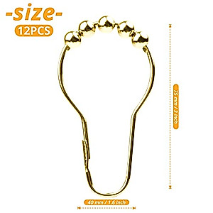 MJIYA Shower Curtain Hook, Stainless Steel Roller Rust-Resistant Balance Sliding Anti-Drop Double Shower Hooks for Curtain Bathroom Shower Curtains (Gold)