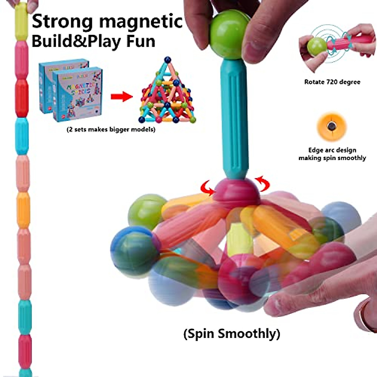 COUOMOXA 74 PCS Magnetic Blocks Sticks Construction Building, Learning Education Stem Preschool Toddler Kids Toys for 3+ Year Old, Montessori Toys for Toddlers Gifts