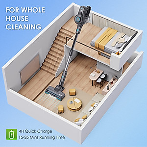 Oraimo Stick Vacuum, Cordless Vacuum Cleaner with Self-Standing, Cordless Stick Vacuum with 35 Mins Runtime Detachable Battery, 6 in 1 Lightweight Vacuum with LED for Hardwood Floor Carpet Marble Tile