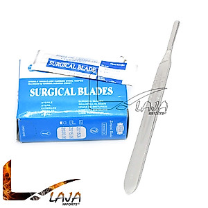 100 Scalpel Sterile Blades #22 with Free Scalpel Handle #4 (Laja Imports Brand) for Educational Use