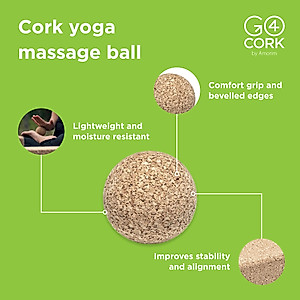Go4Cork Cork Yoga Massage Ball - 2.4" Therapy Roller | Release Stress, Tension & Circulation | Non-Toxic, Alternative to Foam Yoga Massager | Sustainable & Eco Yogi Gift