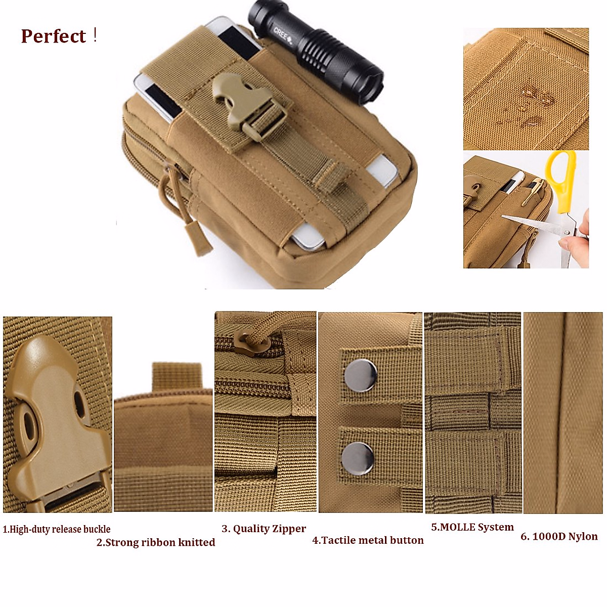 Multi-Purpose EDC Vape Pouch Bag, Vape Case,Tactical Bag Pouch, Military Nylon Utility Tactical Waist Pack Camping Hiking Pouch (Khaki)