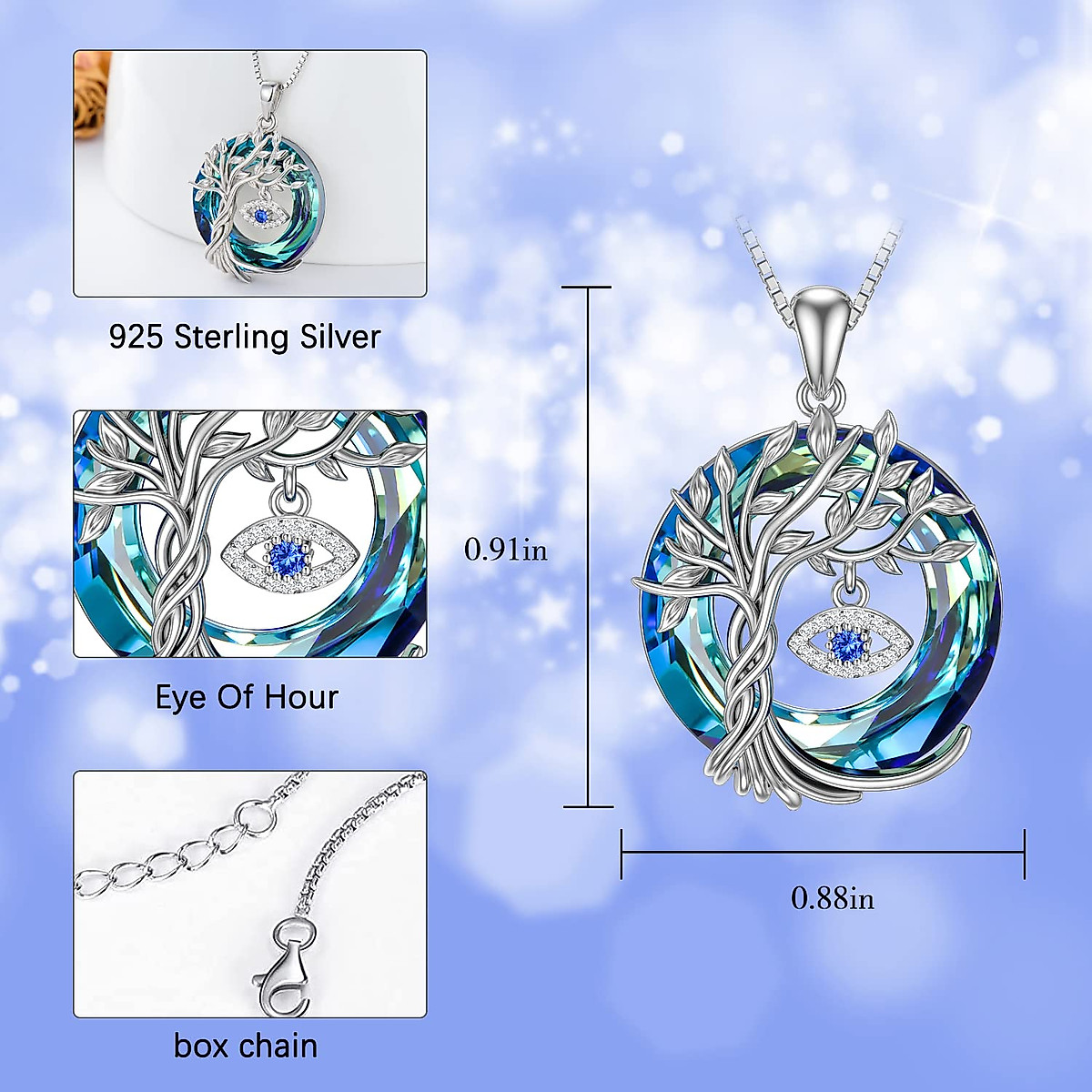 TOUPOP Evil Eye Necklace Luck Blue Evil Eye Protection Pendant with Circle Crystal S925 Sterling Silver Jewelry For Her Women Teens Girls Valentine's Day Mother's day gift