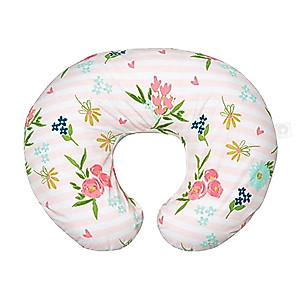 Boppy Original Support Nursing Pillow, Pink Floral Stripe, Ergonomic Breastfeeding, Bottle Feeding, and Bonding, Firm Hypoallergenic Fiber Fill, Removable Cover, Machine Washable