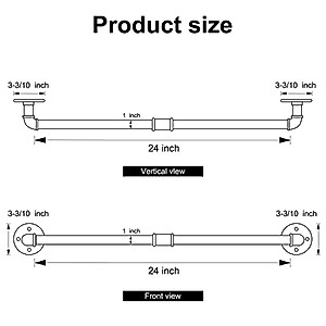 HouseAid 24 Inch Industrial Pipe Towel Bar, Farmhouse Iron Hand Towel Holder, Vintage Style Towel Rod for Bathroom, Wall Mounted, Matte Black (Hook Included)