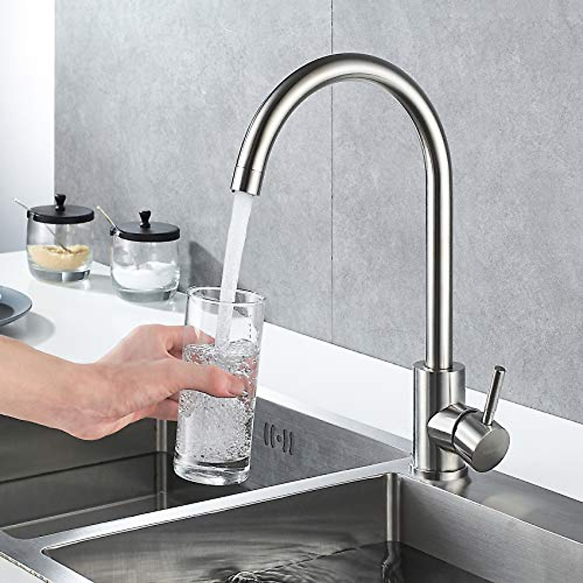 Kohonby Single Handle High Arc Kitchen Faucet Stainless Steel Brushed Nickel,Commercial Single Hole Kitchen Sink Faucet,Modern One Hole Bar Sink Faucet