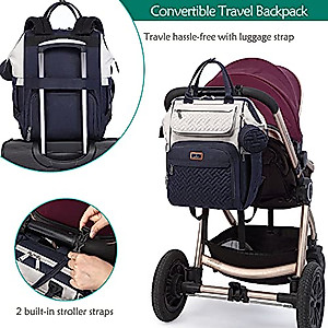 BabbleRoo Diaper Bag Backpack, Multifunction Large Bags with Changing Pad & Stroller Straps & Pacifier Case, Unisex Stylish Travel Back Pack Nappy Changing Bag for Moms Dads (Stone Gray & Blue)