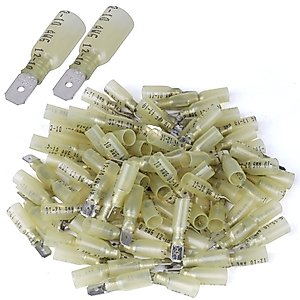 100 PCS 12-10 AWG Waterproof Heat Shrink Quick Disconnect Connectors, Crimp Electrical Wire Male Spade Connectors Insulated Disconnect for Marine Automotive Motorcycle Home Wiring (Yellow)